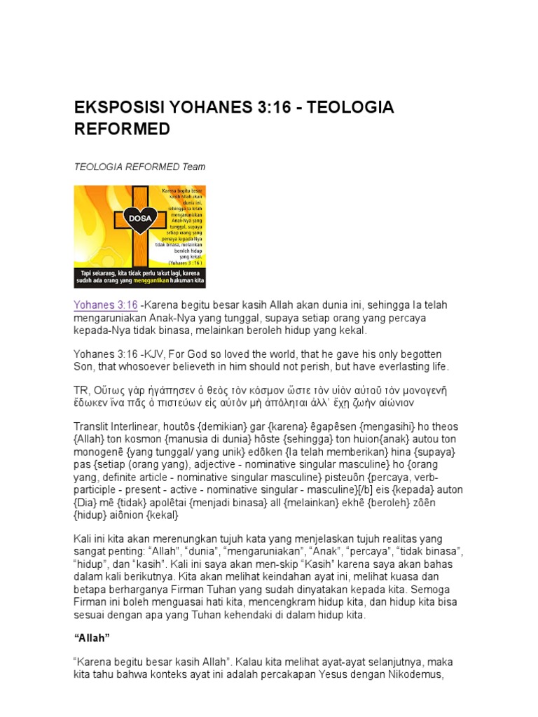 Eksposisi Yohanes 3 16 - Teologia Reformed | PDF