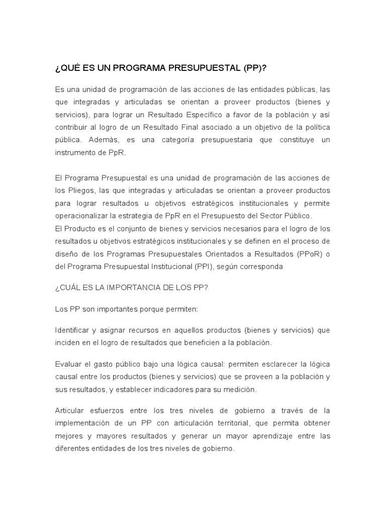 Lo que necesitas saber sobre los Programas Presupuestales: su ...