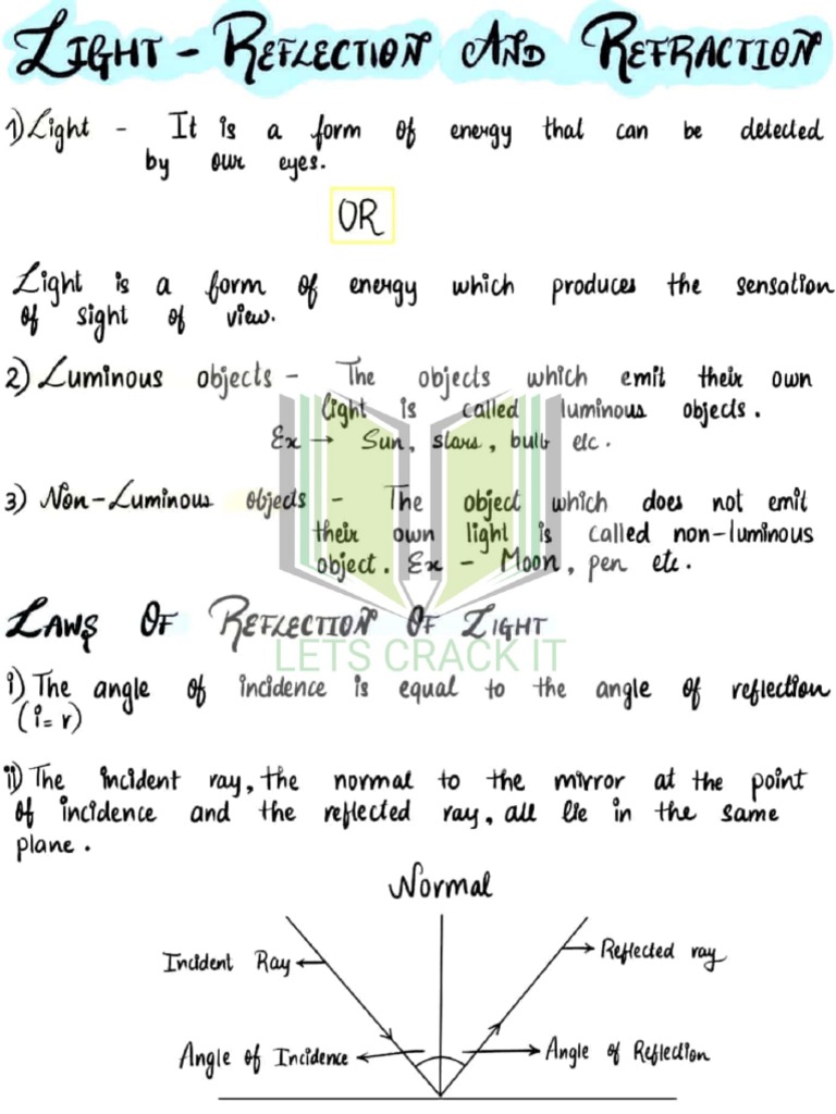 Light (Physics) Ch-10 Notes Let's Crack It | PDF | Mirror ...