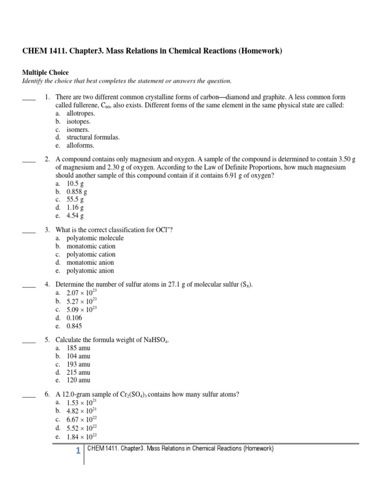 Homework | PDF | Molecules | Mole (Unit)