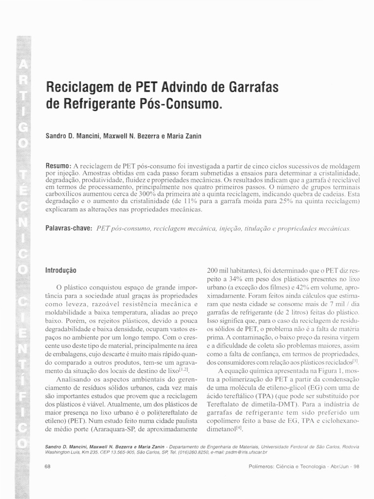 Reciclagem de PET Advindo de Garrafas | PDF | Plástico | Desperdício