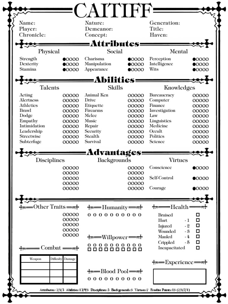 VTM 1sted 1-Page Caitiff Interactive | PDF | Psychology | Cognitive Science