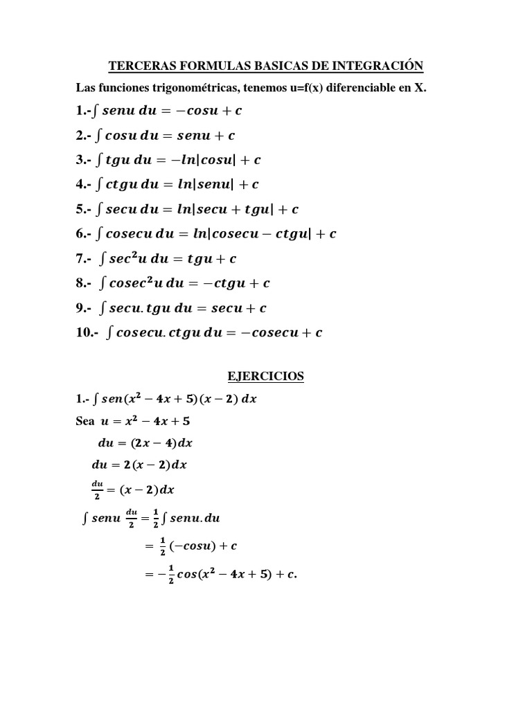 Terceras Formulas Basicas de Integración 2 | PDF | Integral | Análisis ...