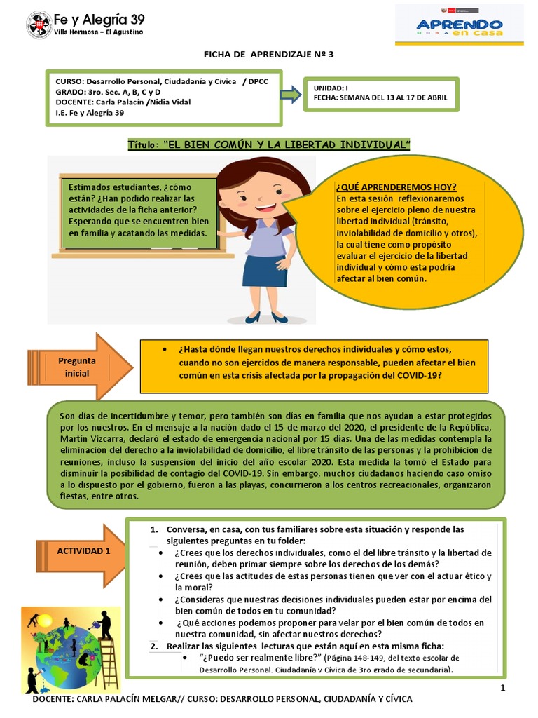 Actividad 3 DPCC 3ro El Bien Comun y La Libertad Individual | PDF ...