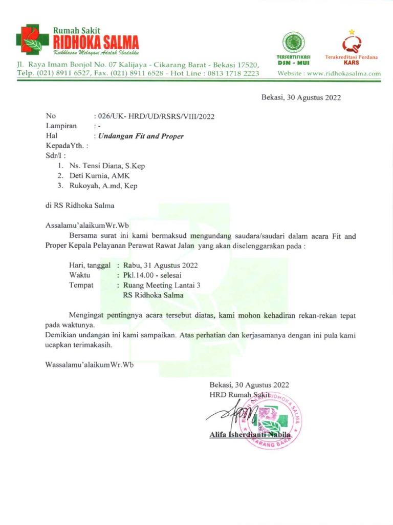 Surat Undangan Fit and Proper 026 | PDF Surat Undangan Fit and Proper 026 | PDF