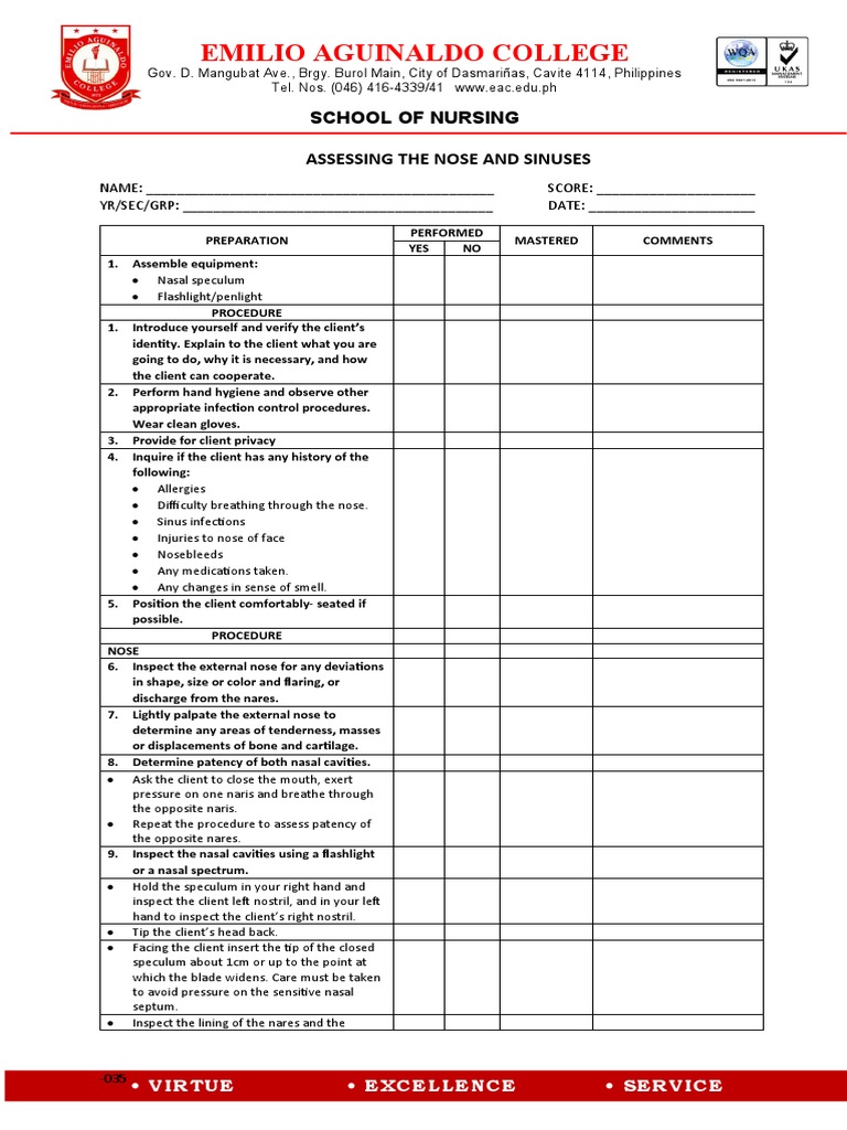 Sinus and Nose Assessment Guide | PDF | Human Nose | Facial Features