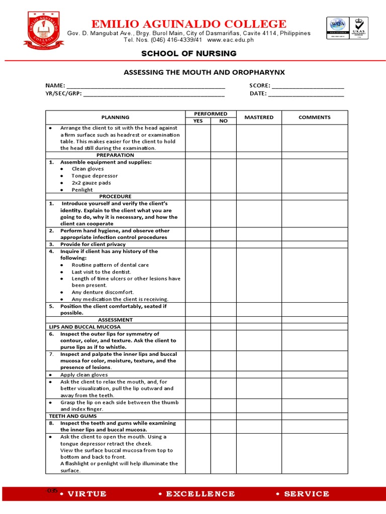 Assessing The Mouth and Oropharynx | PDF | Dentures | Tooth