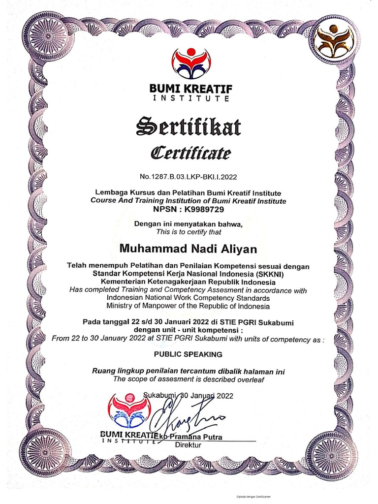 Sertifikat Pelatihan | PDF