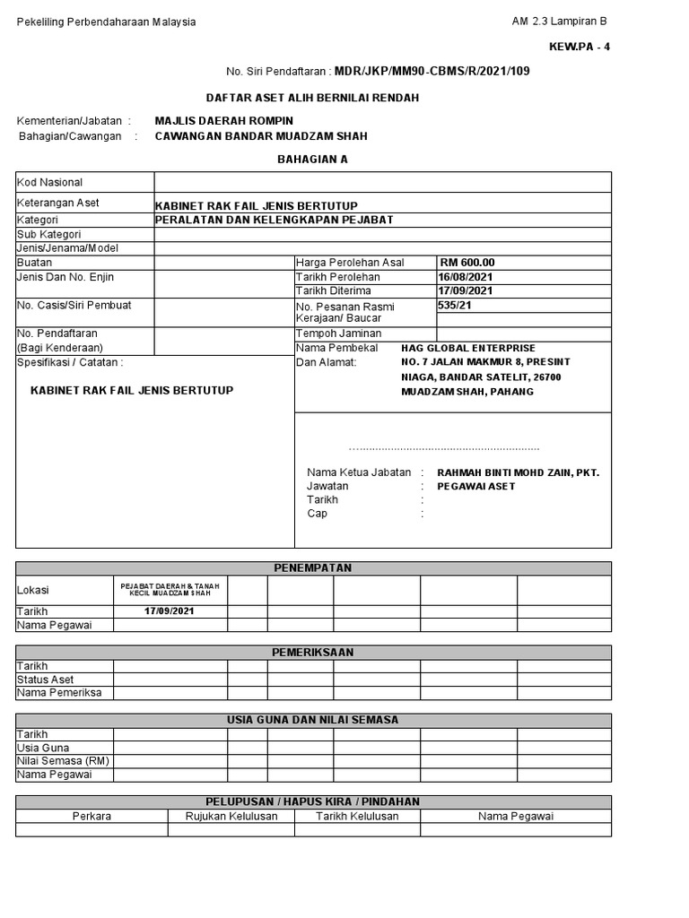 Pendaftaran Kew - Pa-4 - 2021 (SB) | PDF