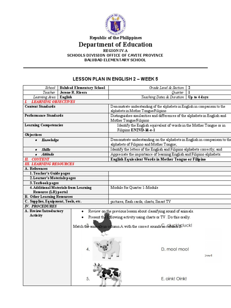 Week 5-ENGLISH-Exemplar | PDF | English Language | Learning