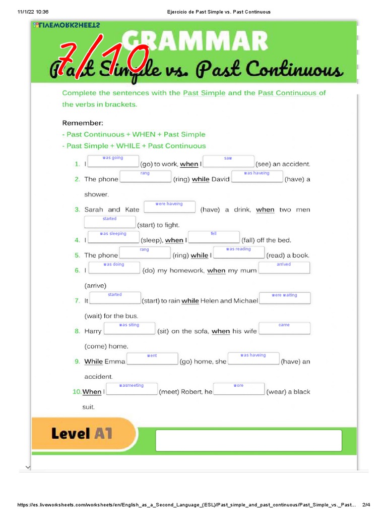 Ejercicio de Past Simple vs. Past Continuous | PDF