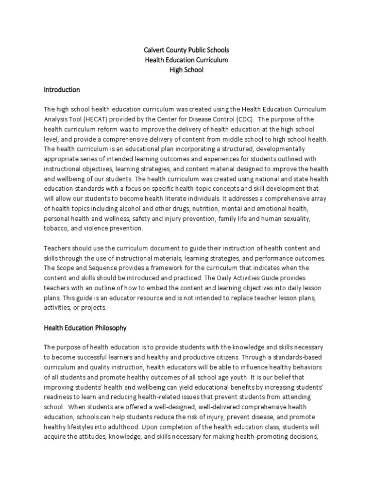 High School Health Curriculum | PDF | Health Education | Preventive ...