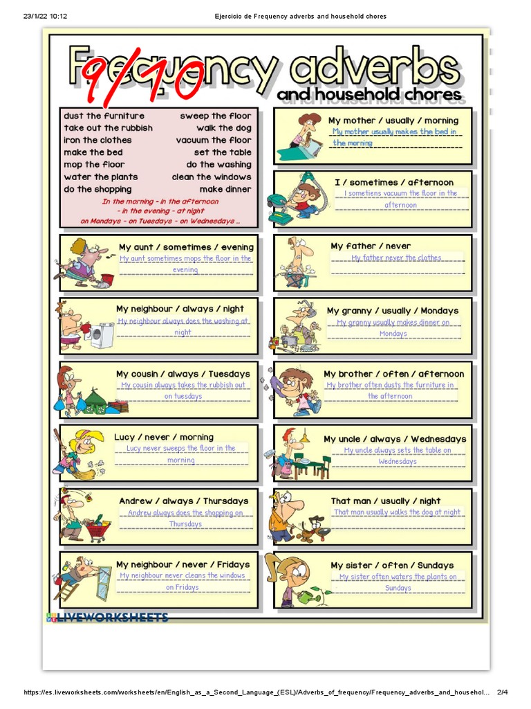 WEEK 1-Ejercicio de Frequency Adverbs and Household Chores | PDF