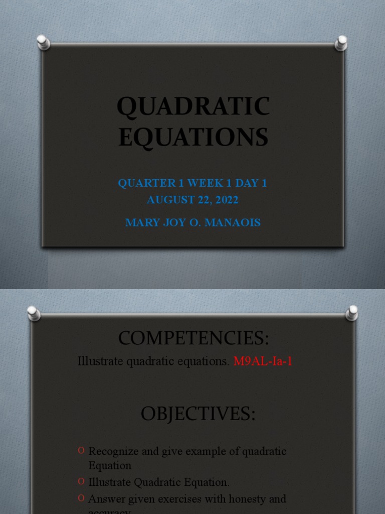 q1 w1 d1 - Illustrate Quadratic | PDF | Equations | Quadratic Equation