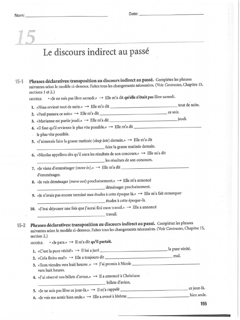 Le discours indirects Exercices | PDF