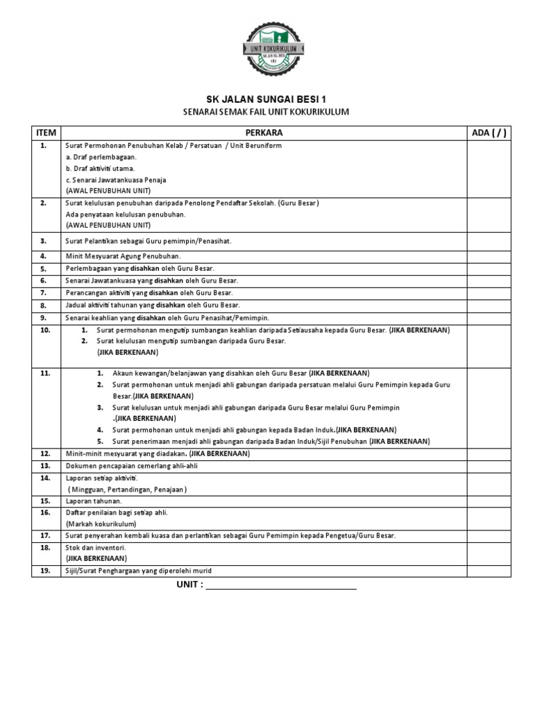 Senarai Semak Fail Koko | PDF