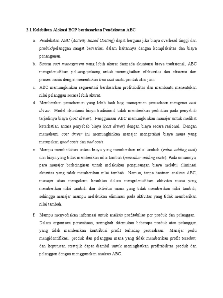 Kelebihan Dan Kekurangan Perhitungan BOP Dengan ABC | PDF
