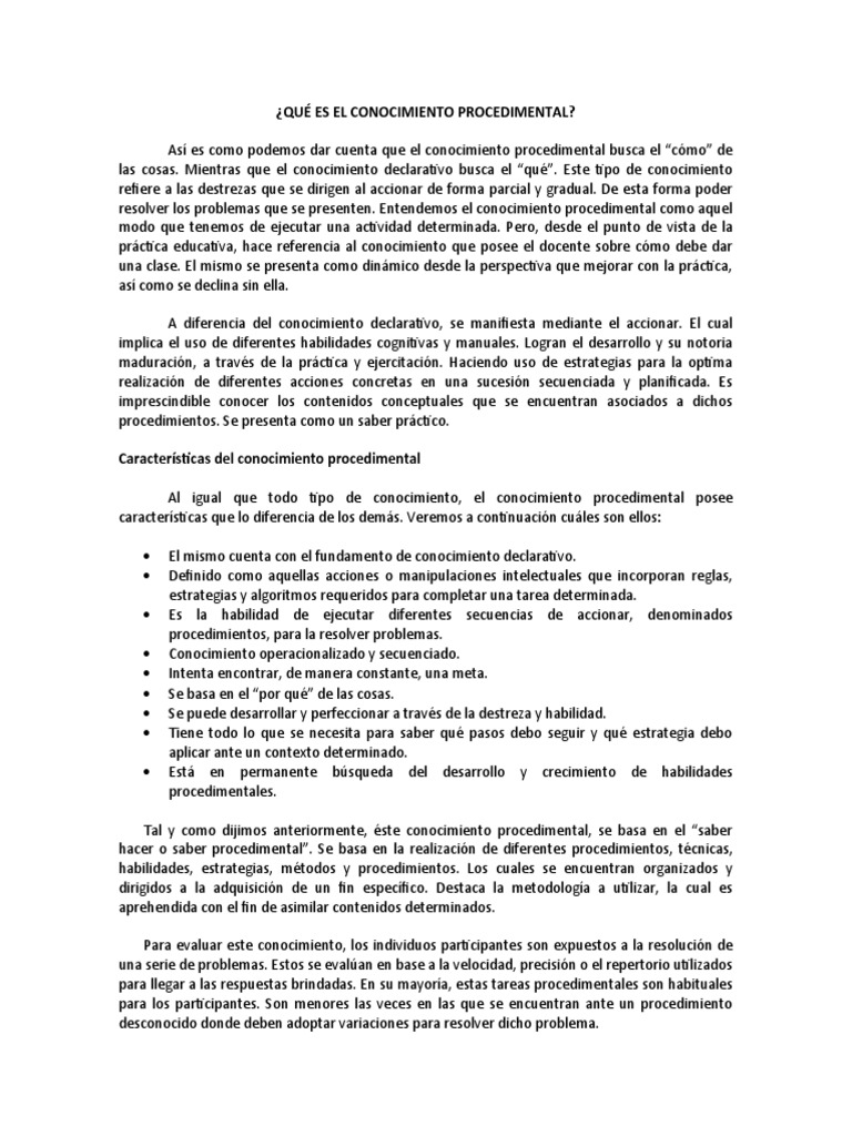 El conocimiento procedimental: definición, características y recursos ...