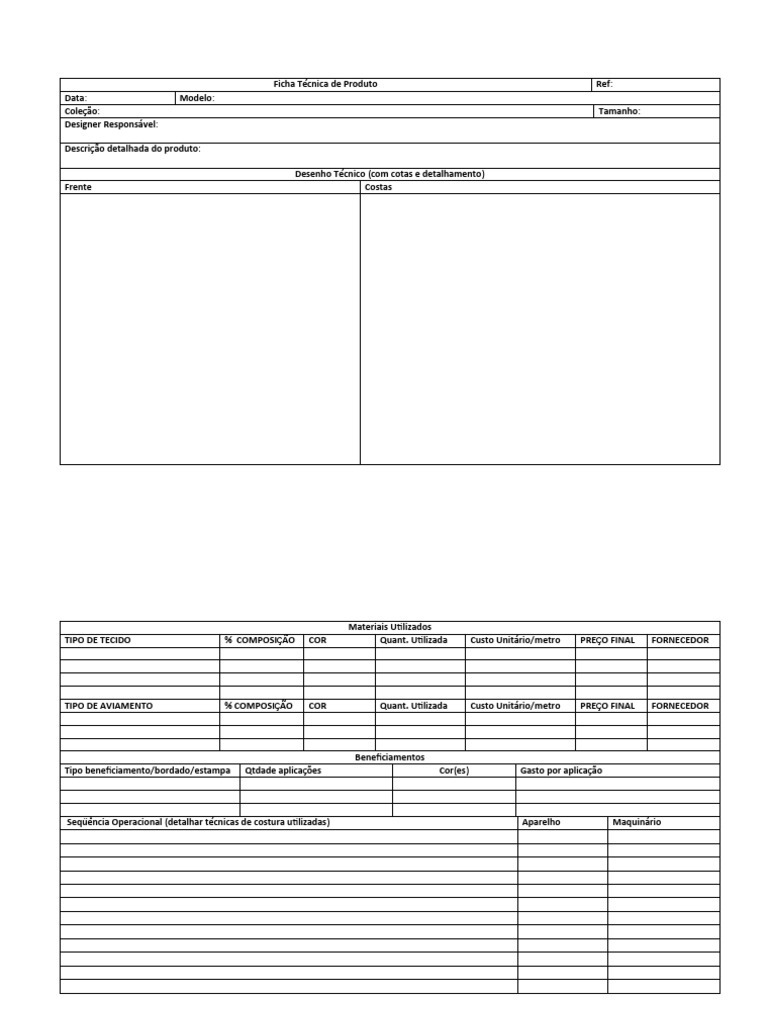 Modelo Ficha Técnica Pdf Tecnologia E Engenharia