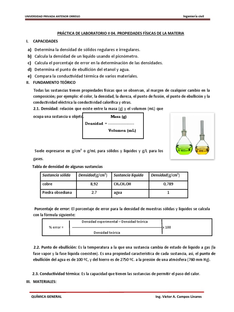 Práctica # 04. Propiedades Físicas | PDF | Densidad | Líquidos