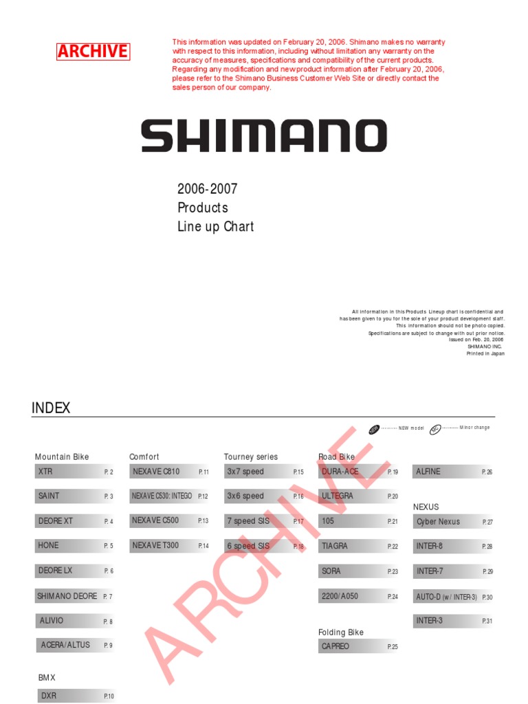 Shimano 2007 - LINE-UP - CHART | PDF | Components | Aerobic Exercise