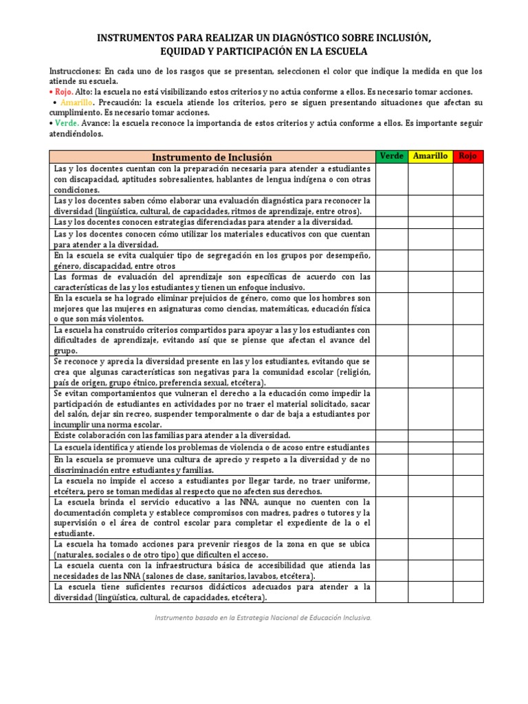 Instrumentos para Realizar Un Diagnóstico Sobre Inclusión | PDF | Inclusión (Educación) | Método ...