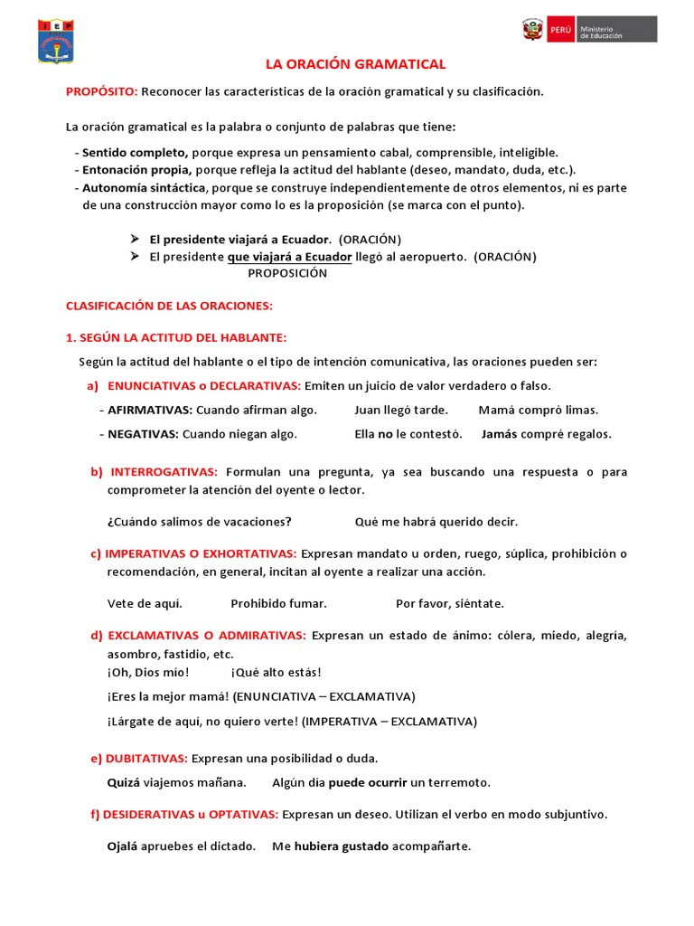 La Oración Gramatical | PDF | Oración (Lingüística) | Verbo