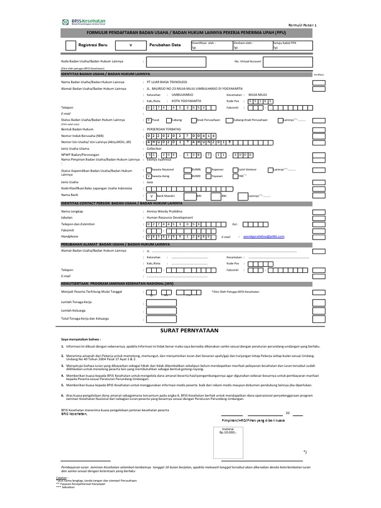 Form Registrasi Dan Update Data Terbaru | PDF