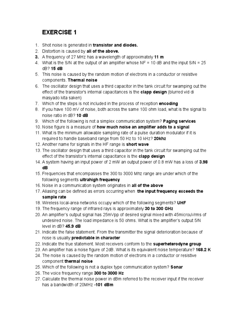 Exercise 1: 3. A Frequency of 27 MHZ Has A Wavelength of Approximately ...