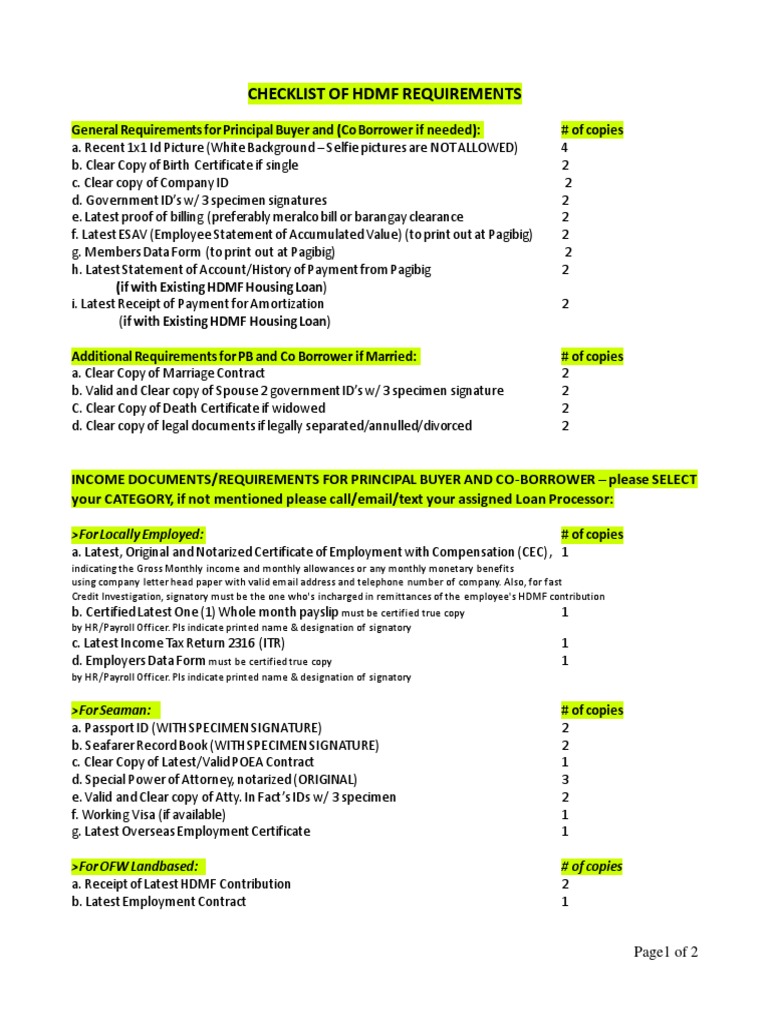 Checklist of Requirements | PDF | Loans | Notary Public