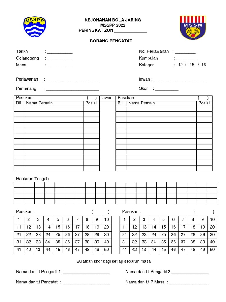 Borang Pencatat Kejohanan Bola Jaring | PDF