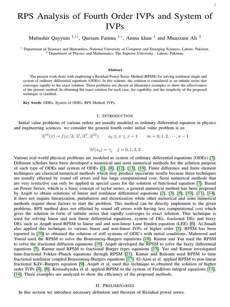 RPS Analysis of Fourth Order IVPs and System of | PDF | Differential Equations | Ordinary ...