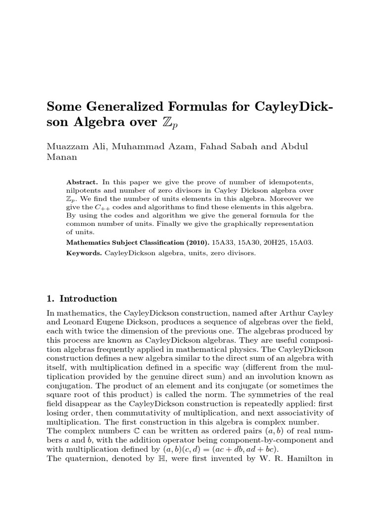 Cayley-Dickson Algebra Formulas over Zp | PDF | Abstract Algebra | Mathematics