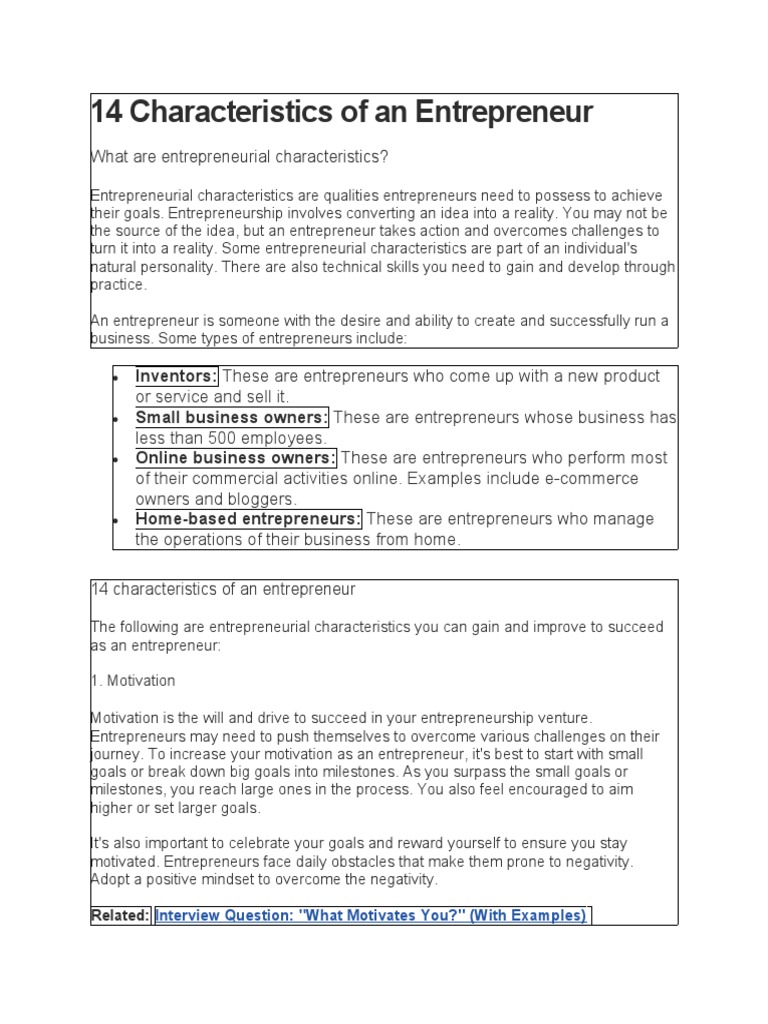 Key Traits of Successful Entrepreneurs | PDF | Entrepreneurship | Goal