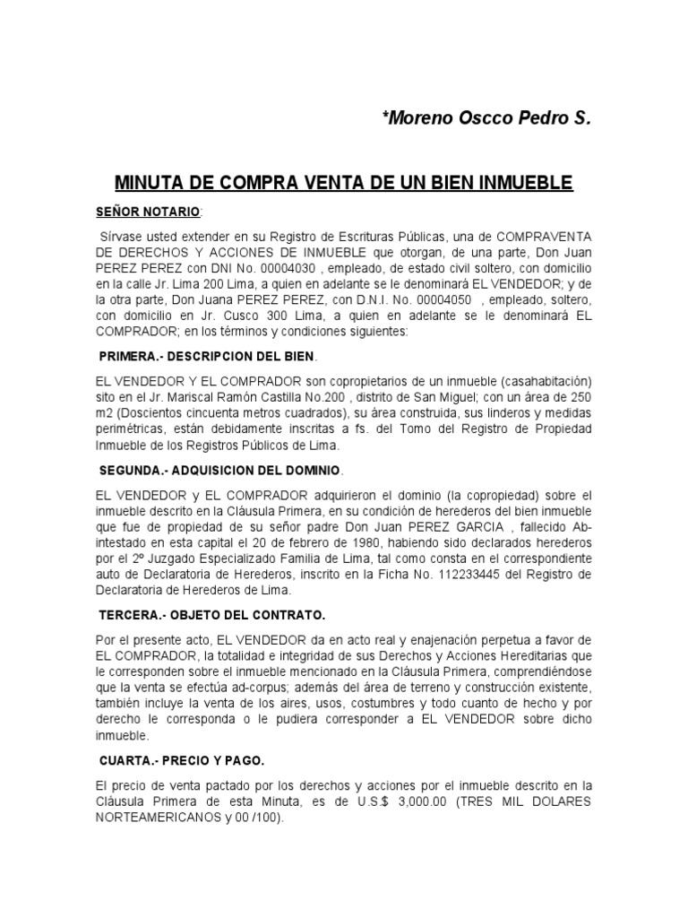 Minuta de Compra Venta | PDF | Derecho privado | Ley común