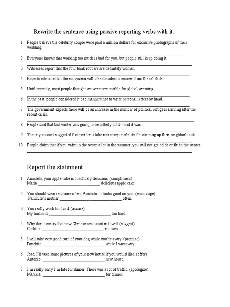 Passive Reporting Verbs Exercises | PDF | Cooking, Food & Wine | Wellness