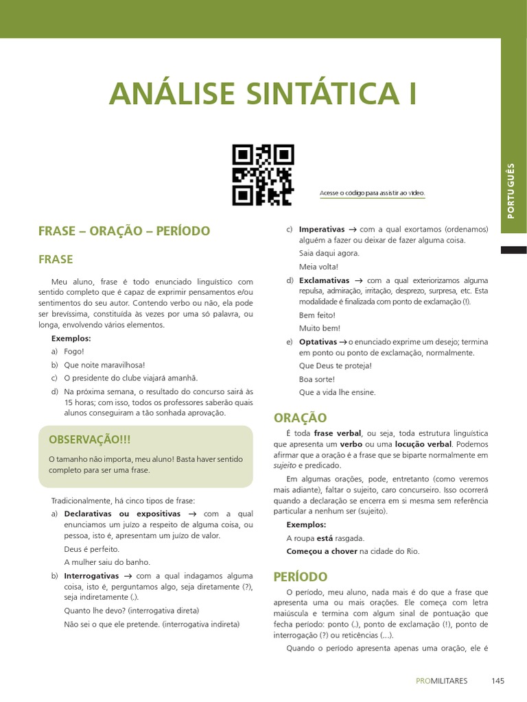 Analise Sintatica 1 | PDF | Assunto (gramática) | Pronome