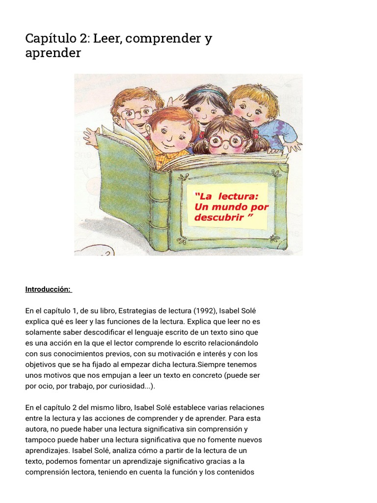 Leer, Comprender y Aprender Según Isabel Solé - Capítulo 2 - Leer | PDF | Aprendizaje ...
