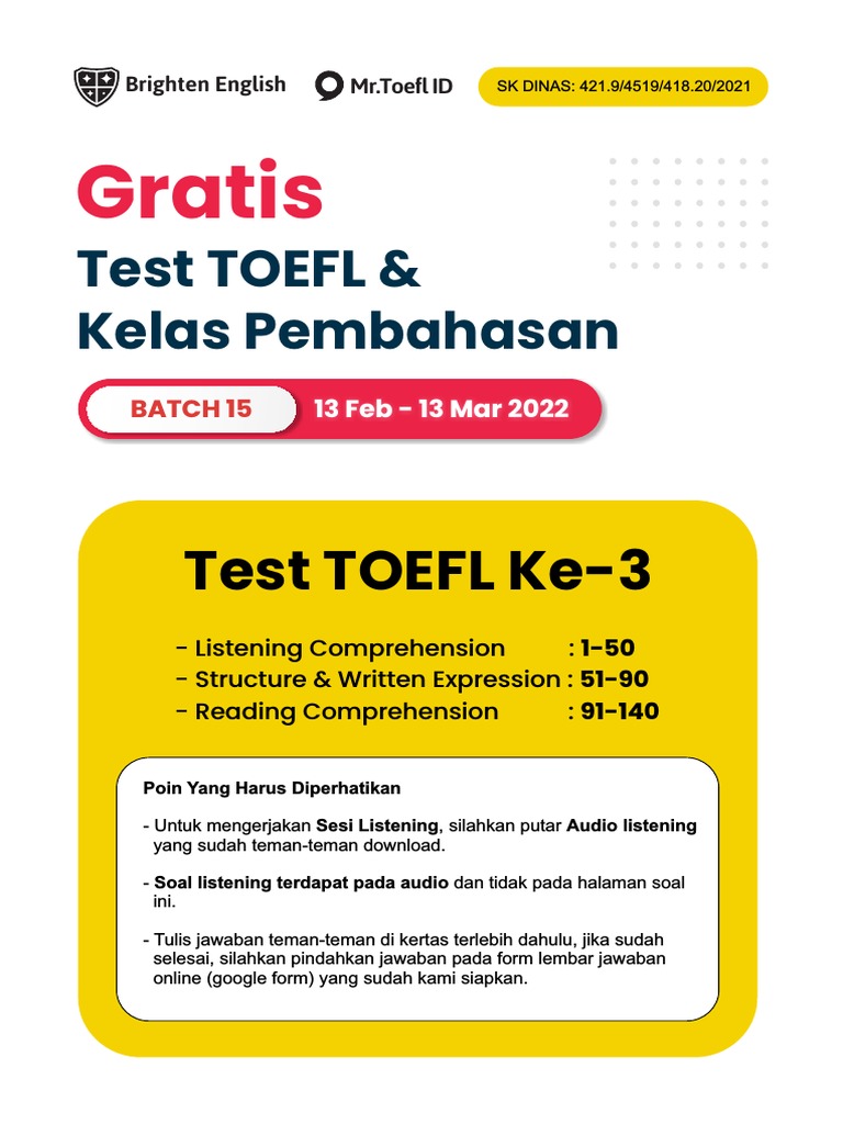 Test TOEFL Ke-3 - Listening Comprehension, Structure & Written ...