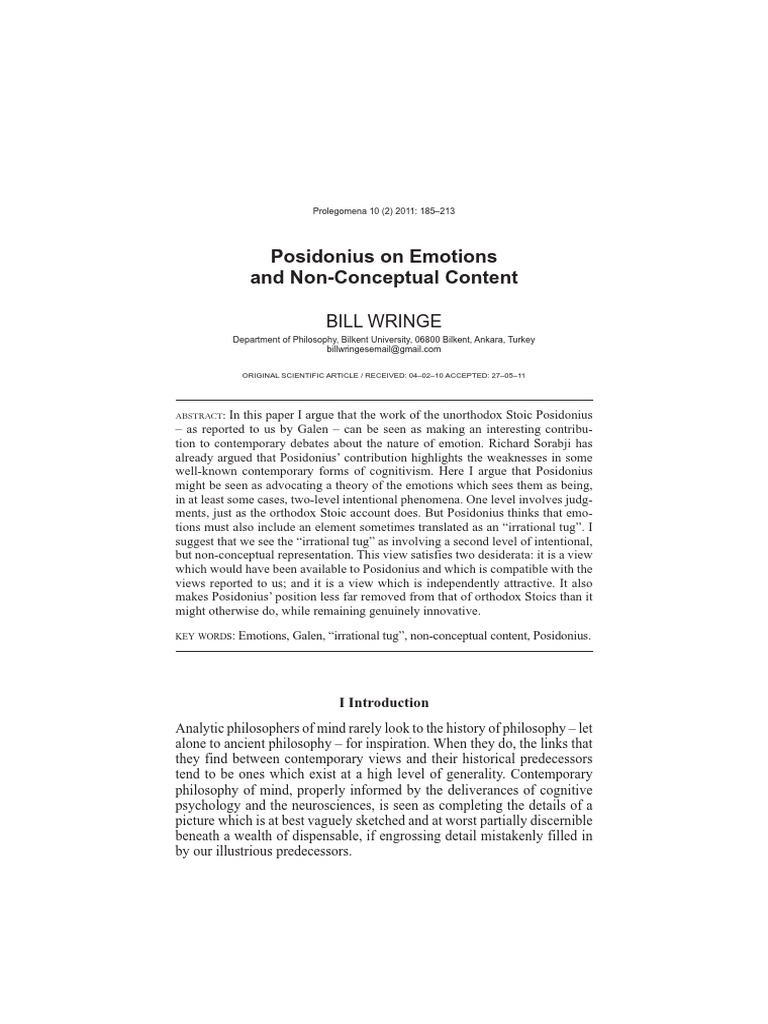 Posidonius About Emotions - Wringe | PDF | Thought | Emotions