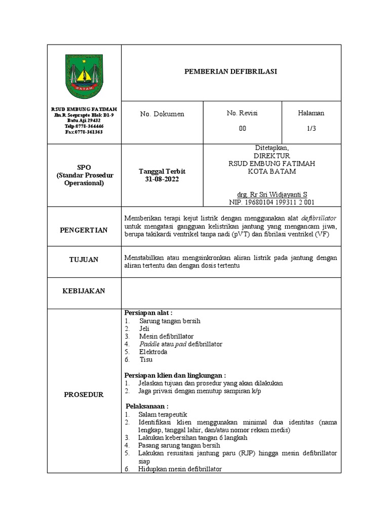 Prosedur Defibrilasi RSUD Embung Fatimah | PDF