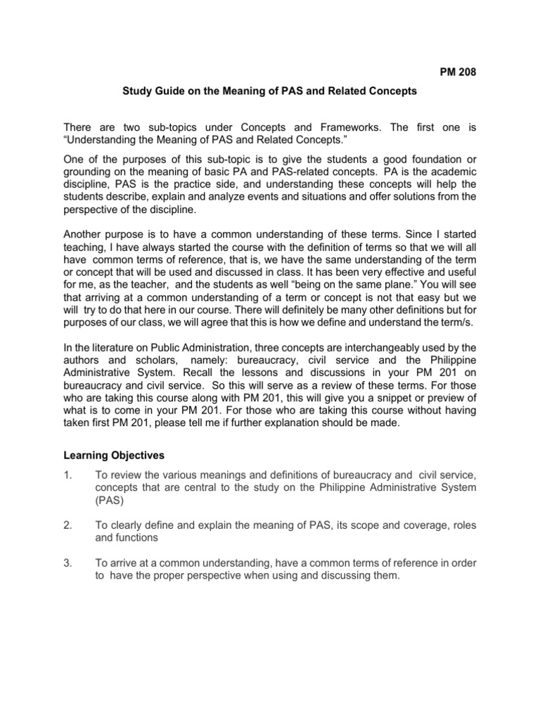 Study Guide On The Meaning of PAS | PDF | Bureaucracy | Max Weber
