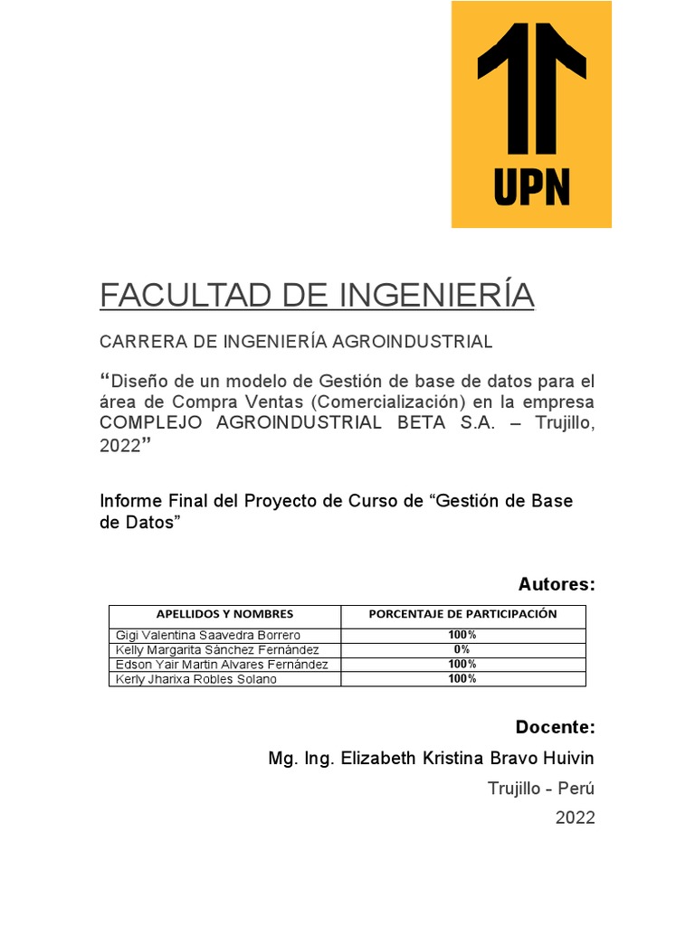 Proyecto GDBD Final | Descargar gratis PDF | Bases de datos | Business