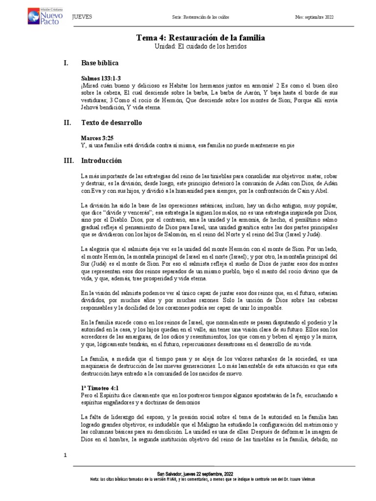 Tema 4 - Restauracion Familiar - Jueves 22 Sep 22 | PDF | Salmos ...