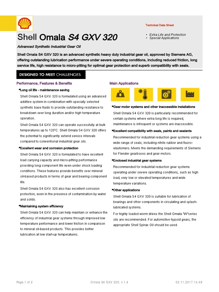 Shell Omala S4 GXV 320 Data Sheet | PDF | Lubricant | Applied And ...