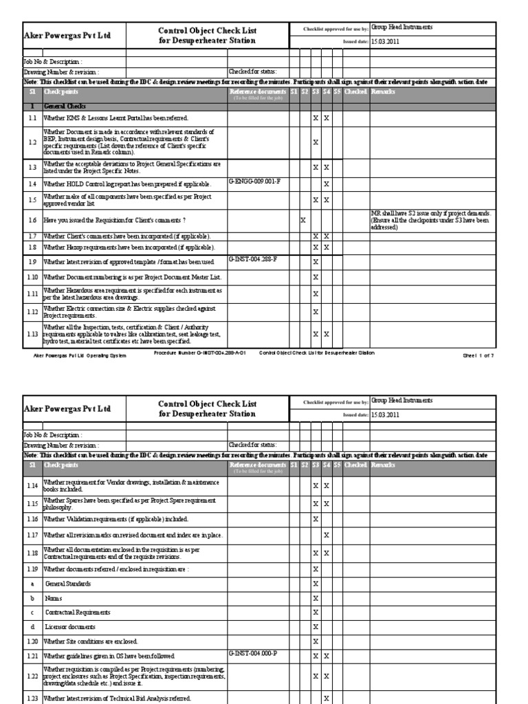 Checklist For Desuperheater Station | PDF | Valve | Specification ...