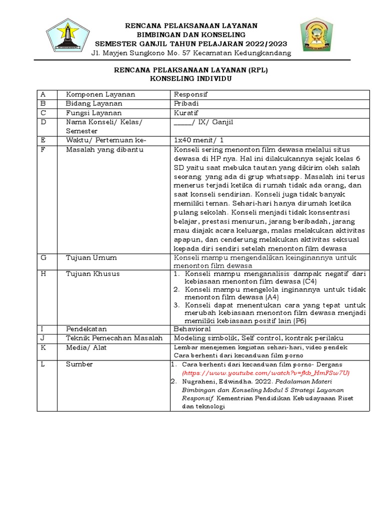 SITI FATIMAH 3. Individu RPLBK - Konseling Individu Behavioral Pornografi | PDF