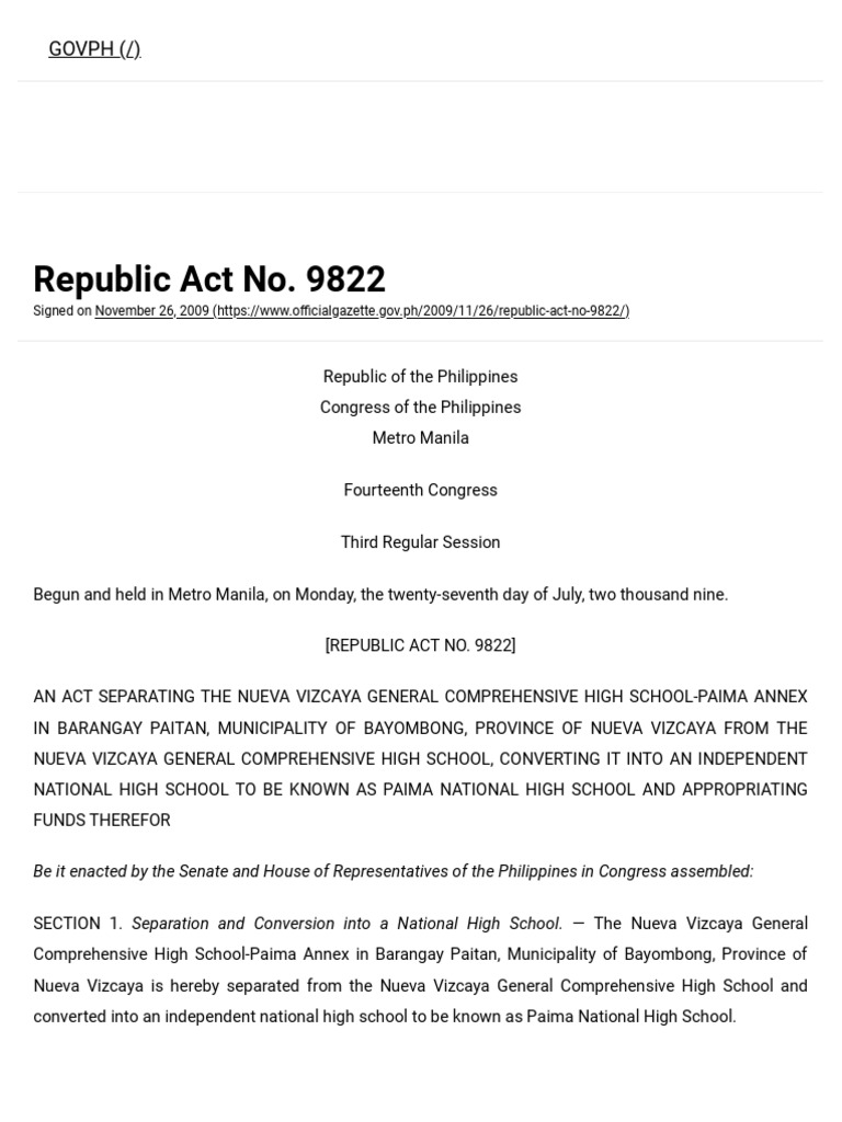 Paima National High School Act | PDF | Government | Public Law