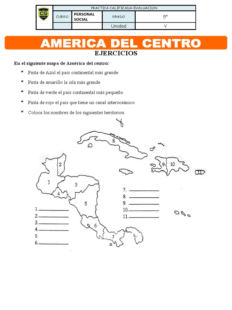Ejercicios sobre Centroamérica para 5° grado | PDF | Américas ...