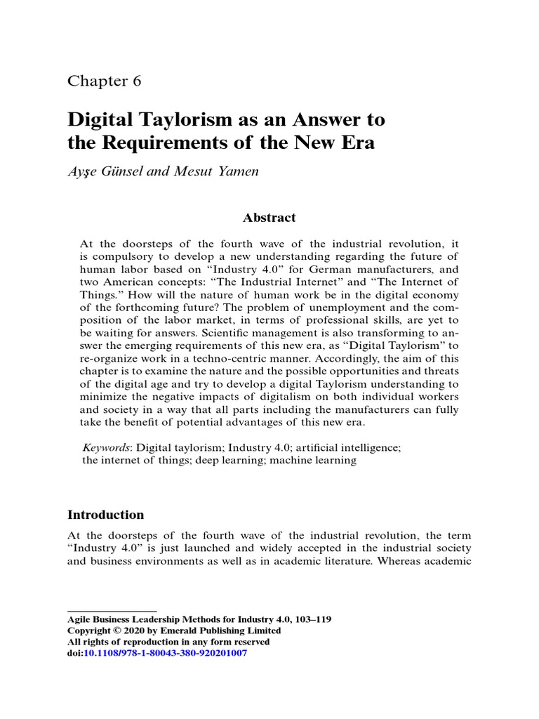 Digital Taylorism As An Answer To The Requirements of The New Era | PDF ...